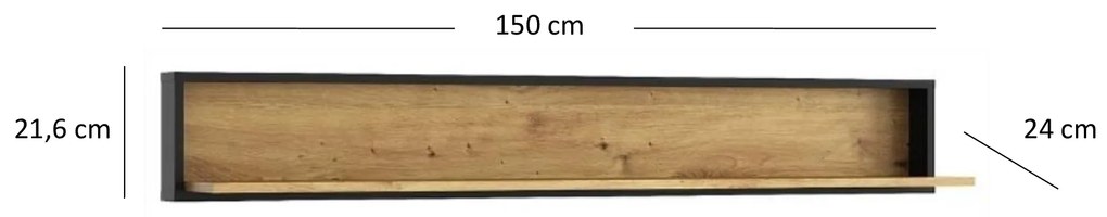 Polička 150 cm Bobbie (dub artisan + černá). 1052780