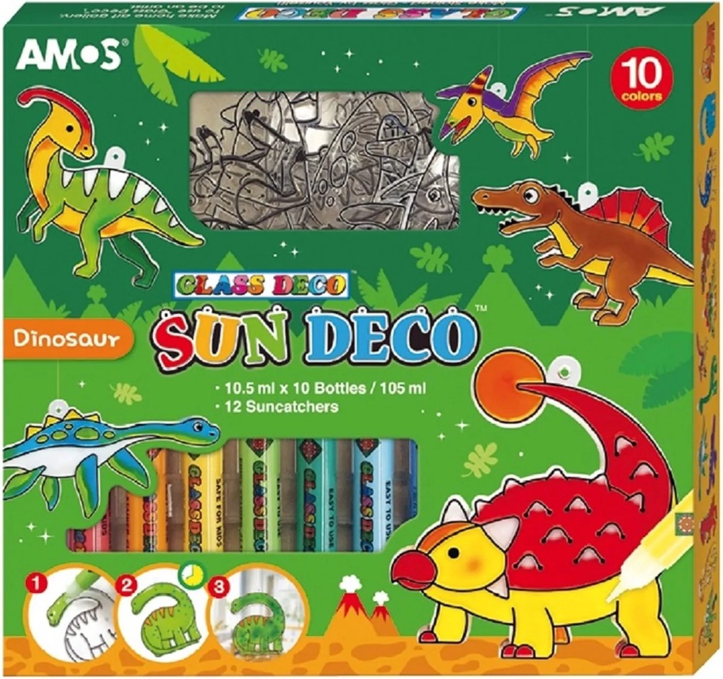 Amos Sada barev na sklo Dinosaurus 10 x 10,5 ml + 12 sklíček