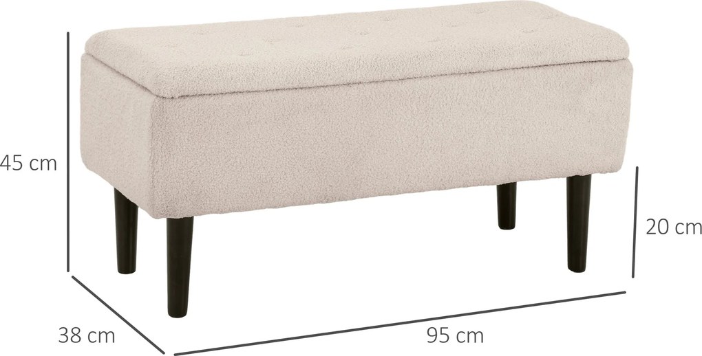 HOMCOM úložná lavice do ložnice s kapacitou 47 l, odklápěcí víko a dřevěné nohy, nosnost 120 kg, 95x38x45 cm, béžová