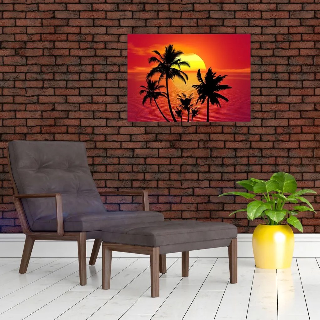 Skleněný obraz siluety ostrova s palmami (70x50 cm)