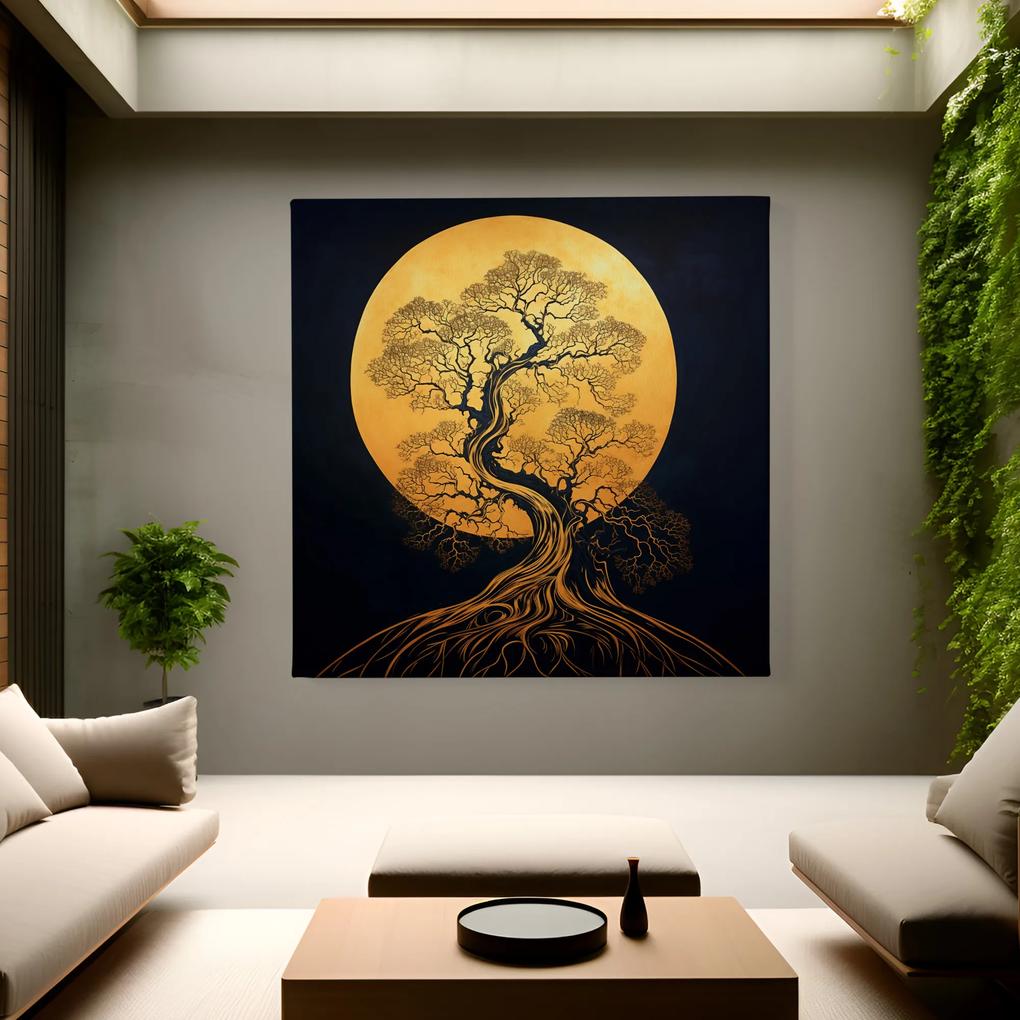 Obraz na plátně - Strom života Zlatý dub FeelHappy.cz Velikost obrazu: 140 x 140 cm