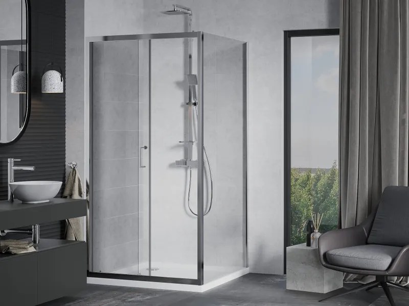 Mexen Apia posuvný sprchový kout 90 x 90 cm, 5mm sklo, chromový profil-čiré sklo + slim sprchová vanička 5cm, 840-090-090-01-00-4010