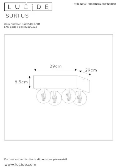 Lucide 30174/04/30 - Stropní svítidlo SURTUS 4xE27/60W/230V