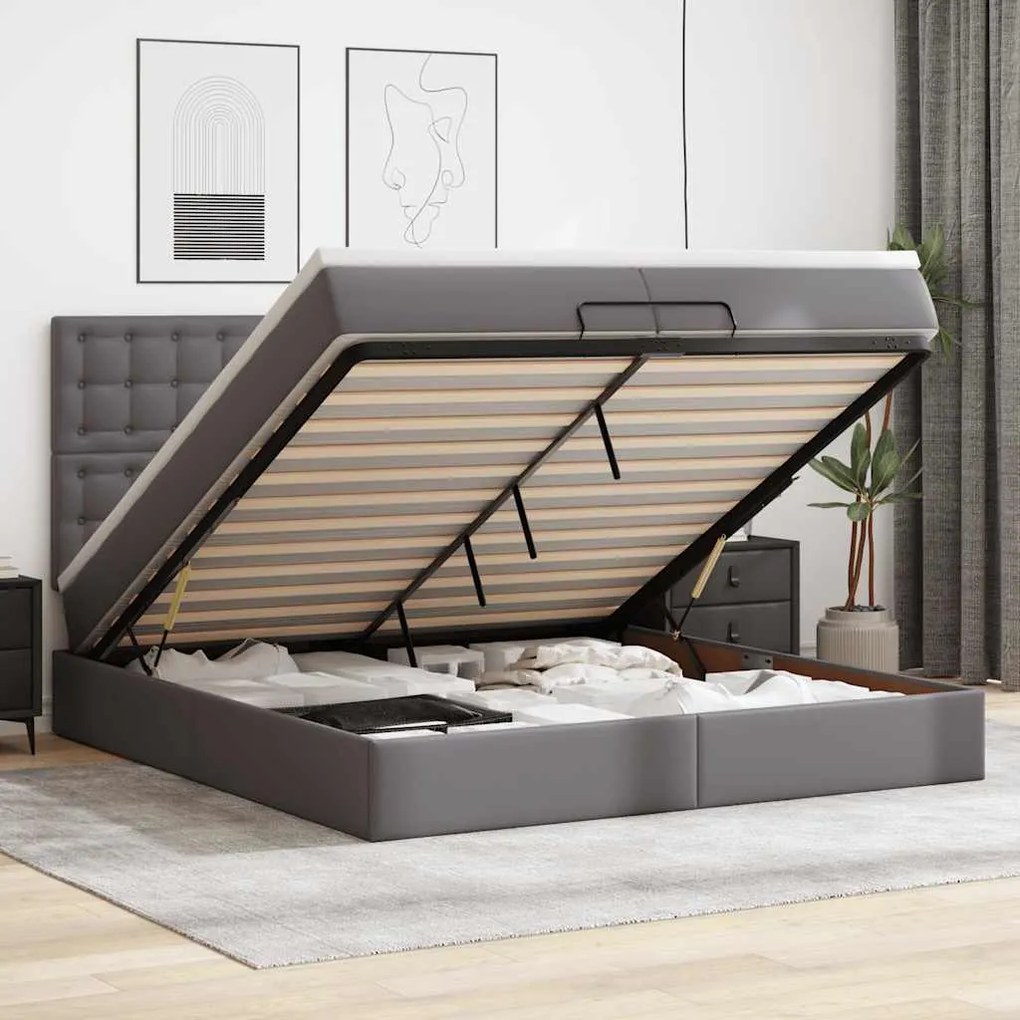 Osmanský rám postele s matrací šedá 200x200cm umělá kůže 3313873