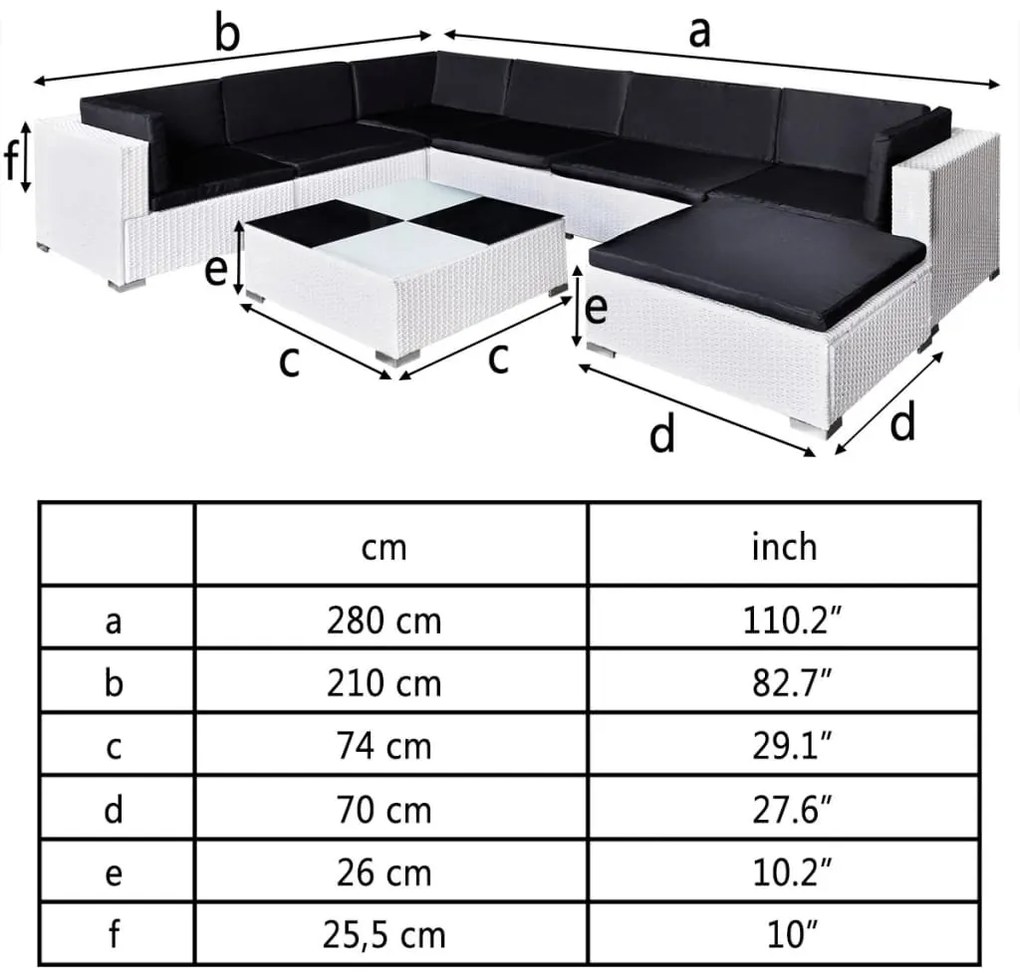 vidaXL Marketos 8dílná zahradní sedací souprava s poduškami polyratan bílá