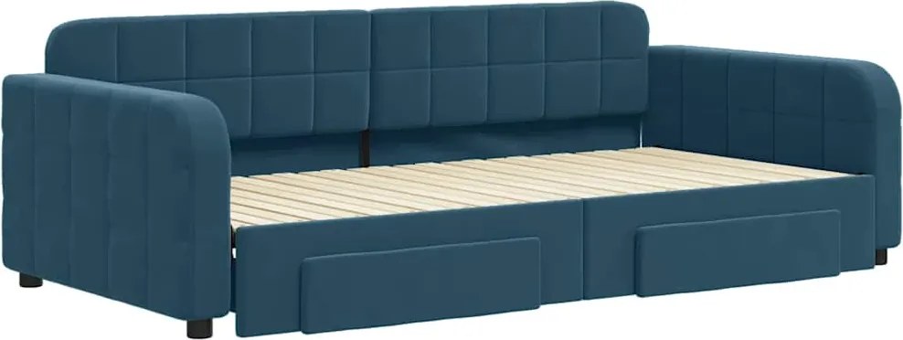 Válenda s přistýlkou a zásuvkami modrá 100 x 200 cm samet 3196983