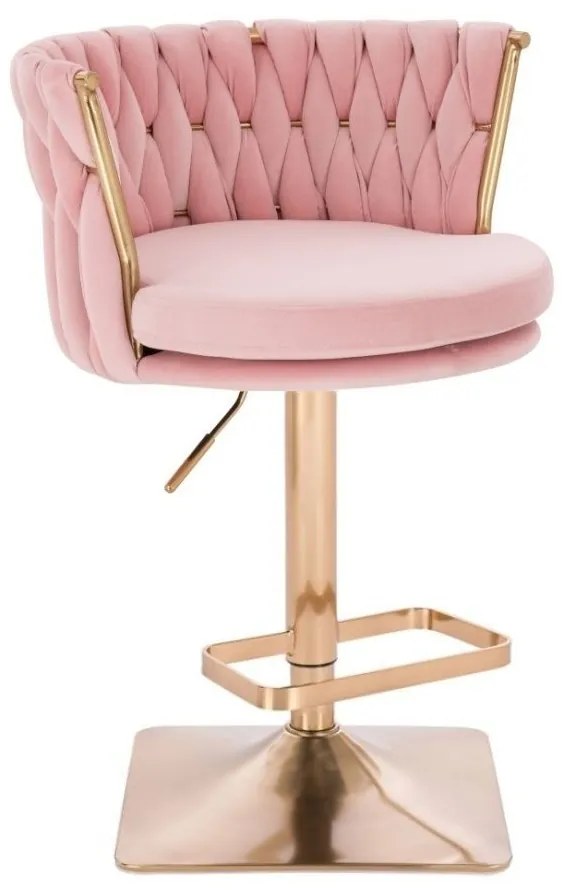 LuxuryForm DESIGN Barová židle LYON VELUR na zlaté hranaté podstavě - růžová