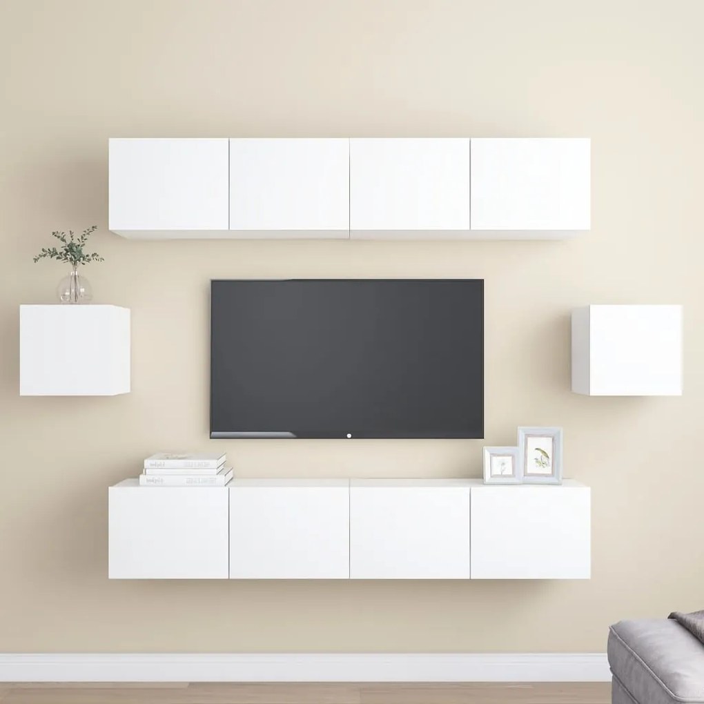 6dílný set TV skříněk bílý kompozitní dřevo 3078683