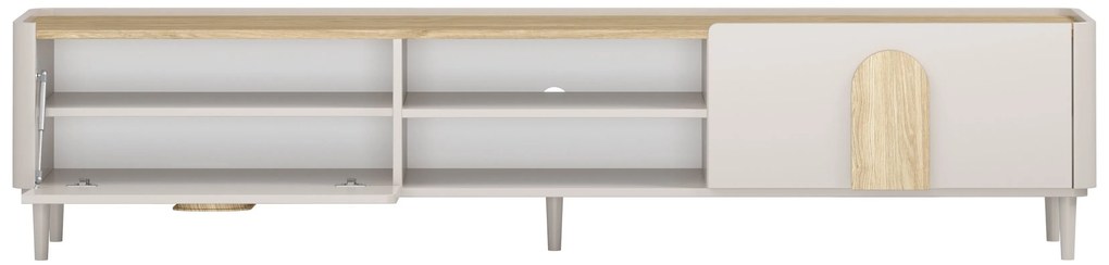 TV stolek Amilio 220 cm na nožkách - kašmírová / dub olejovaný / úchytky dub světlý