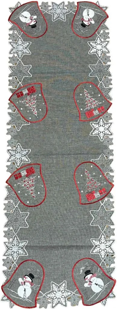 Vánoční vyšívaný ubrus Zvonky šedé 40x110 cm TiaHome