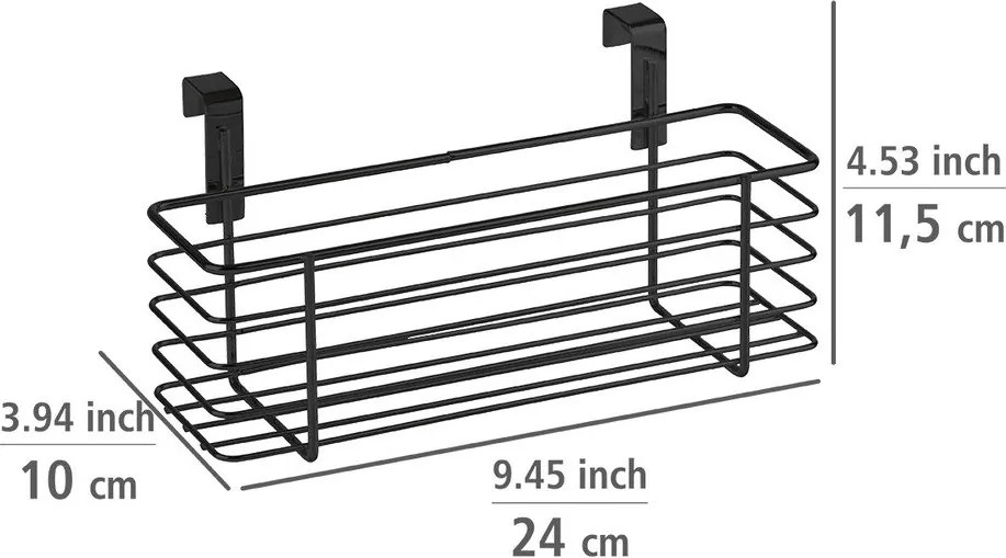 Černý závěsný kovový košík na kuchyňská dvířka Wenko Slim, 24 x 10 cm