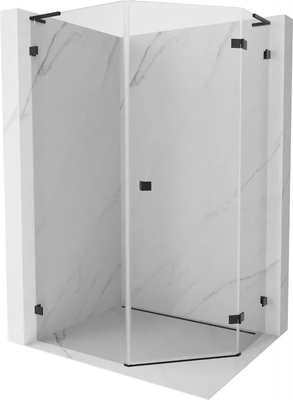 Mexen Lunar, L pravý výklopný pětiúhelníkový sprchový kout 80 x 90 cm, 8mm čiré sklo, černý profil, 831L-080P-090L-70-00-P