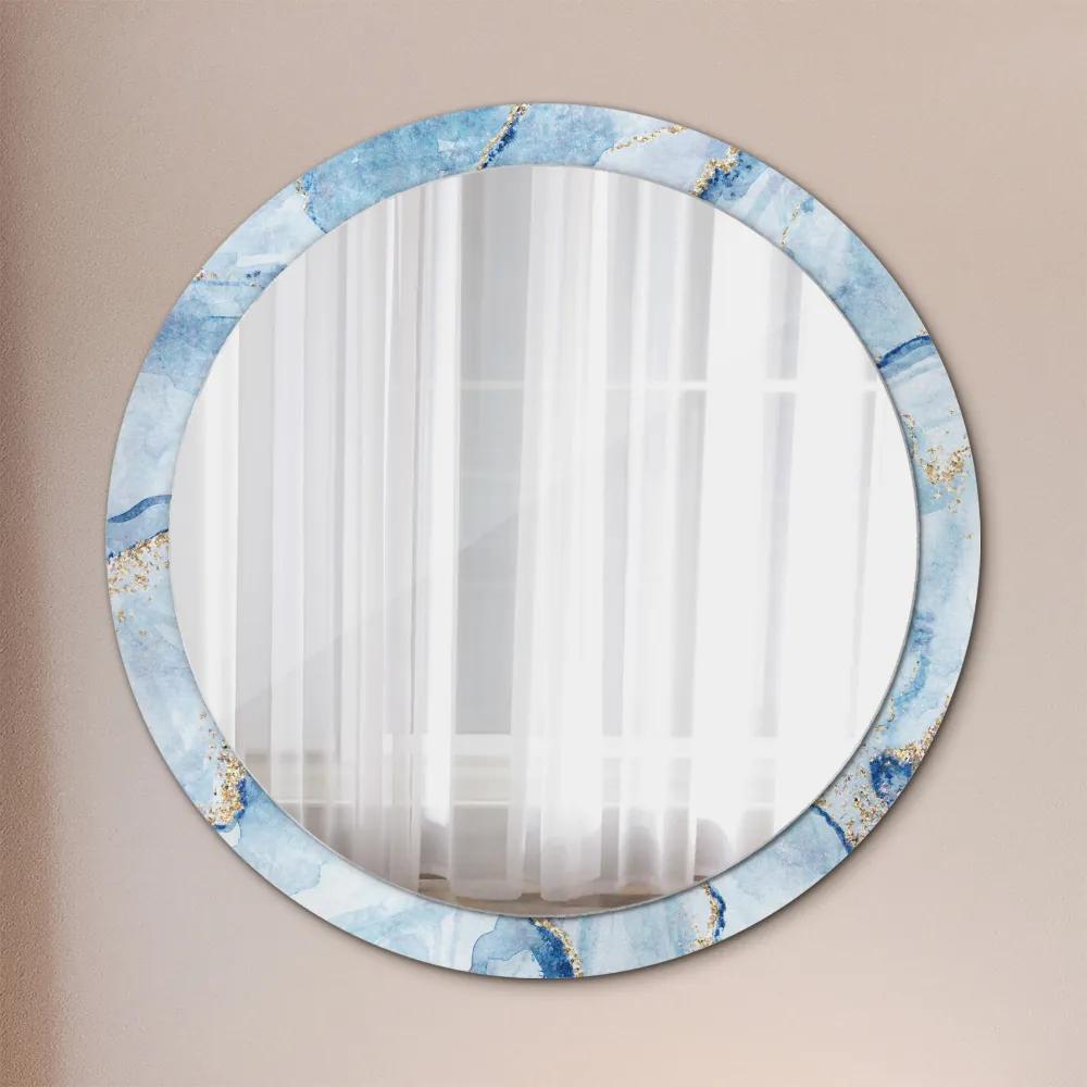 Kulaté dekorativní zrcadlo Modré mramorové zlato fi 100 cm