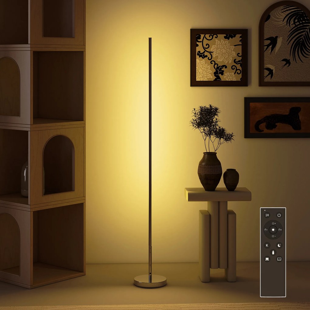 HOMCOM LED stojací lampa do obývacího pokoje s nastavitelnou barevnou teplotou pro ložnici, kancelář, 20 x 150 cm