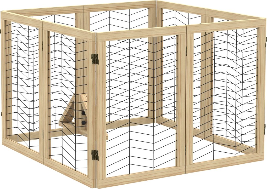 PawHut Dřevěná brána pro psy, ochrana dveří, skládací brána pro psy s 8 panely, plot pro psy, schodová brána, ochranná brána k krbu, přírodní, 375 x …