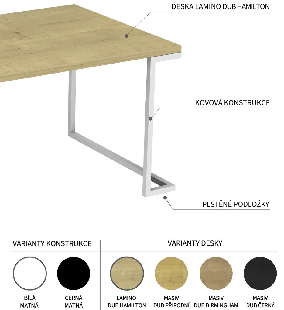 Konferenční stůl bílý C10, dub Hamilton ZVOLTE TYP DŘEVA:: Masiv dub PŘÍRODNÍ