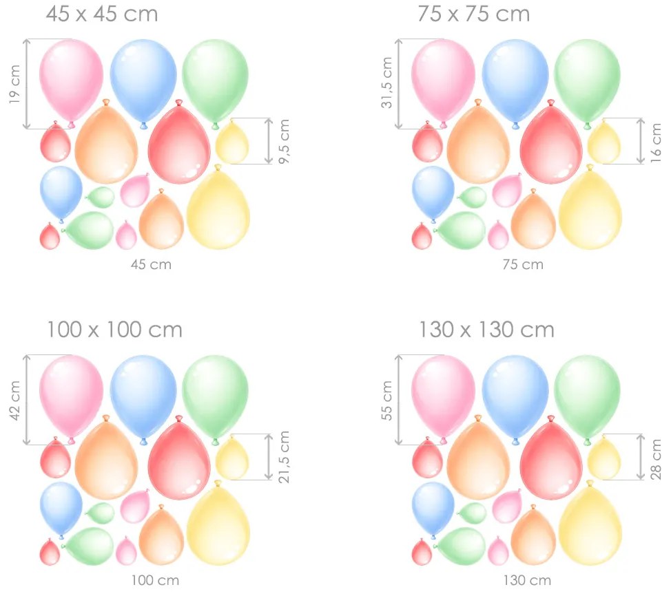 Pastelové nafukovací balónky samolepky na zeď arch 75 x 75 cm