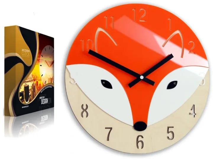 M.Clock Nástěnné akrylové hodiny liška 30x30cm oranžové