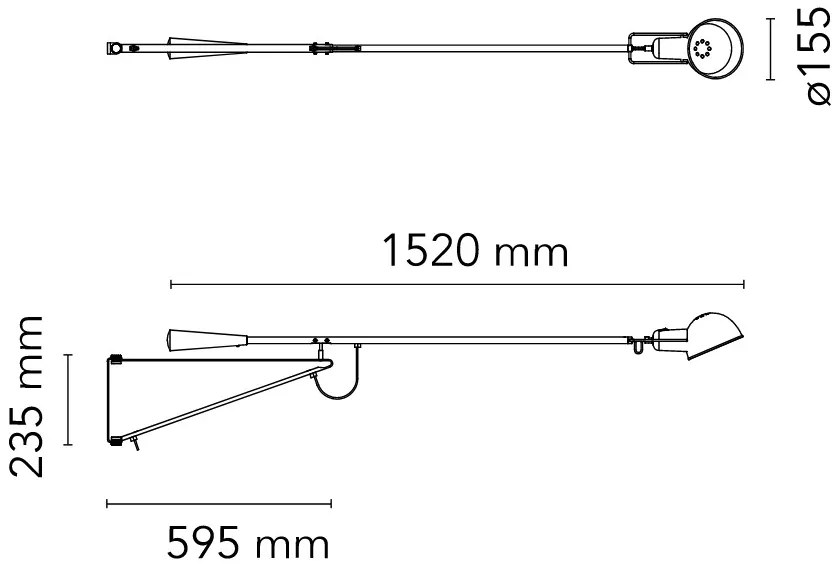 Flos 265 small, bílé nástěnné svítidlo s 152cm dlouhým ramenem, 1x75W E27