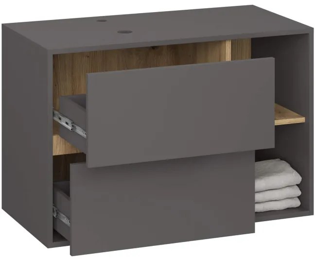 Skříňka pod umyvadlo VAMI W90 2SZ grafitová / šedá / dub artisan