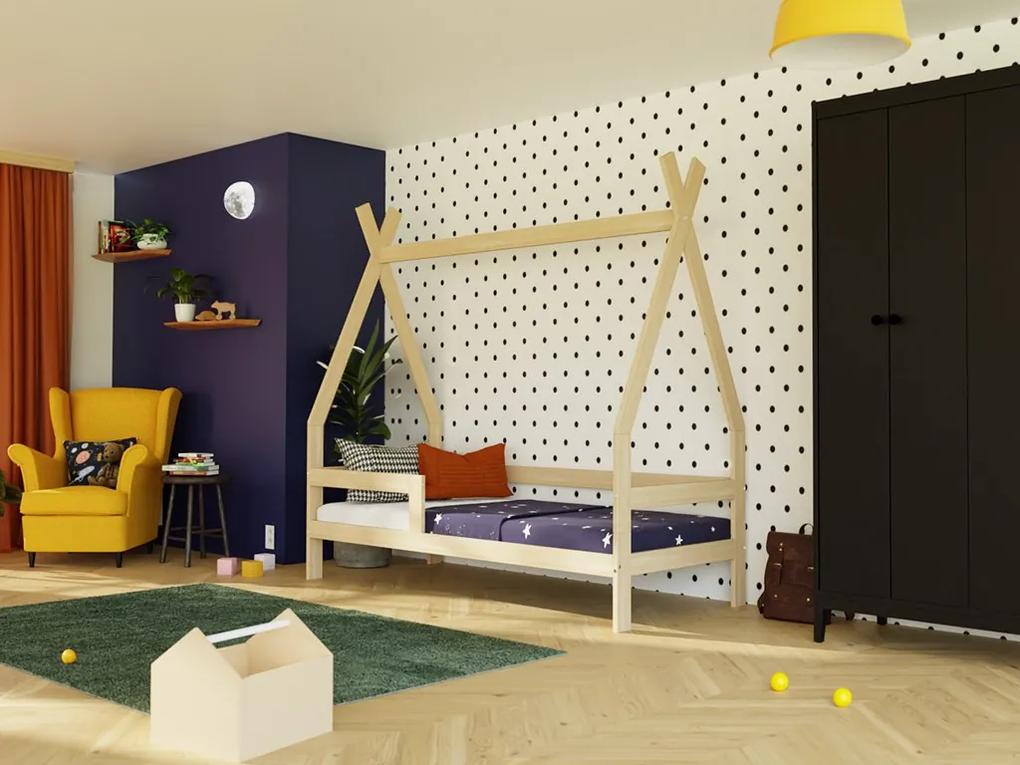 Benlemi Dětská dřevěná postel SAFE 5v1 ve tvaru teepee se zábranou Zvolte barvu: Béžová, Zvolte rozměr: 90x180 cm, Zvolte zábranu: S otevřeným vstupem
