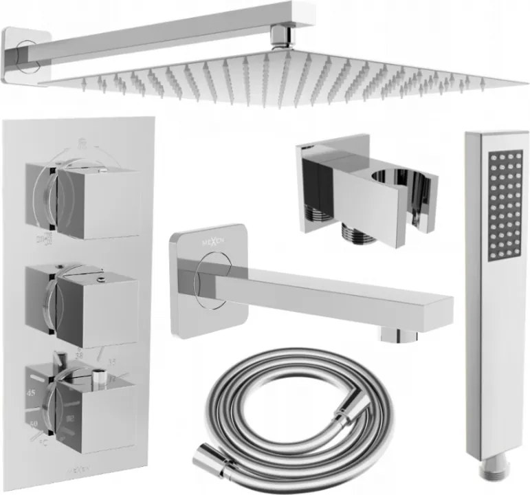 Mexen Cube DR02 podomítkový vanový a sprchový set s hlavovou sprchou 30x30 cm (7v1), chromová, 77503DR0230-00