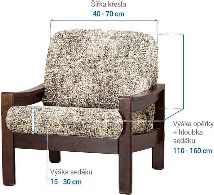 Bielastické potahy MARMO béžové křeslo s dřevěnými rukojeťmi (š. 40 - 70 cm)