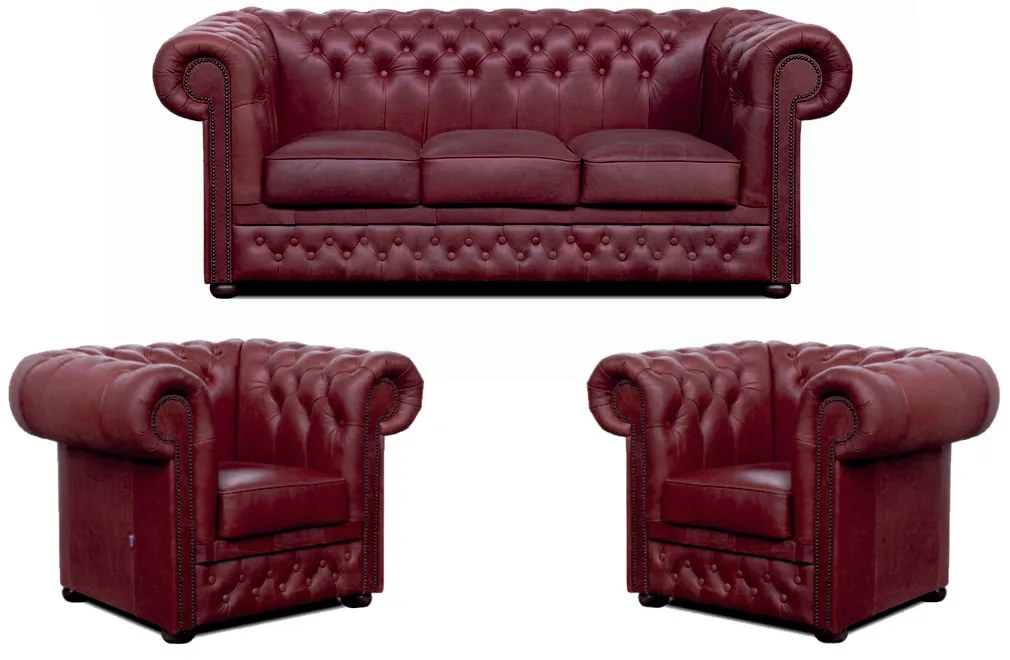 FN Sedací souprava Chesterfield Lord 3+1+1 kůže bordó