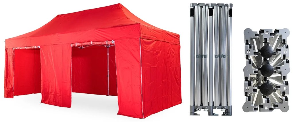 Nůžkový párty stan 3x6 m /6 noh TENTino BIG HEXAGON EXTREME Barva opláštění: 7A - ČERVENÁ