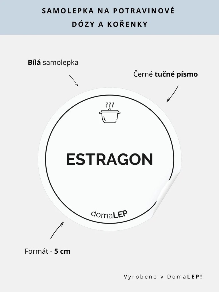 Samolepka na kořenky ESTRAGON bílá 5 cm tučné písmo