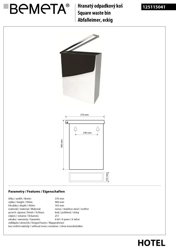 Bemeta Design Odpadkový koš, 25 l, nerez, lesk - 125115041