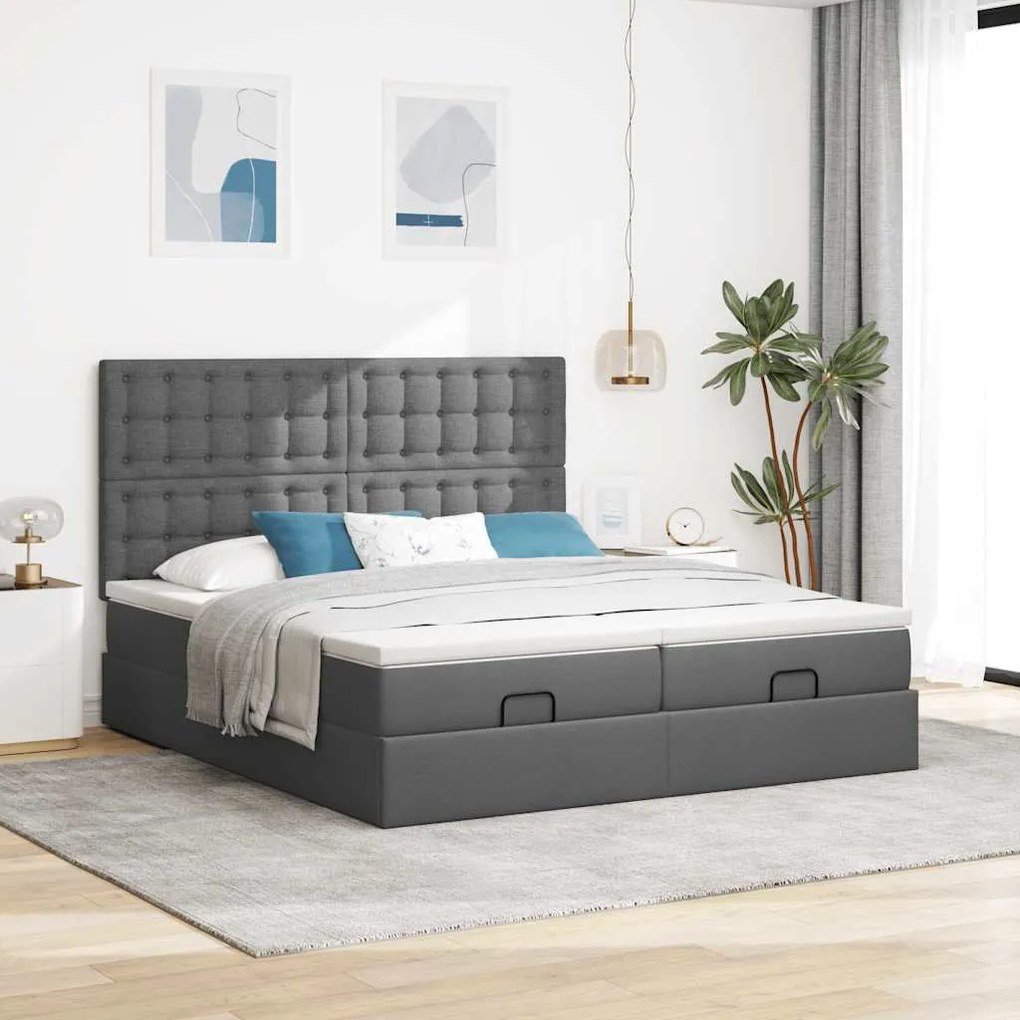 Osmanský rám postele s matrací tmavě šedá 180x200cm textil 3314584