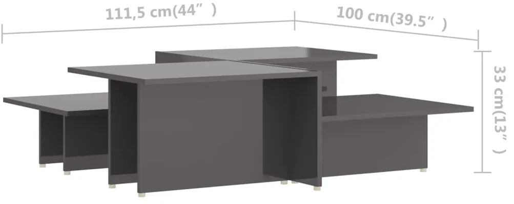 vidaXL Marketos Konferenční stolky 2ks šedé lesklé 111,5x50x33 kompozitní dřevo