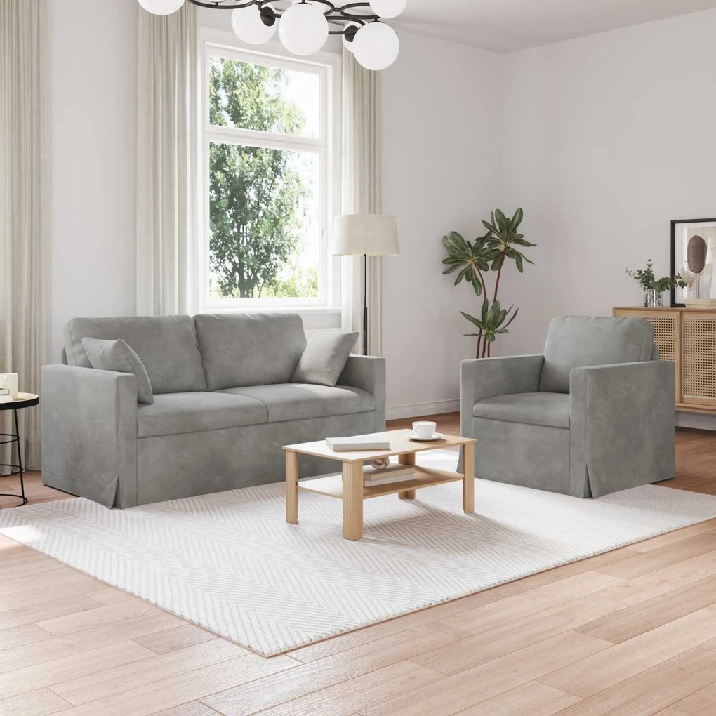 Set pohovek 2 ks Světle šedá samet 3407551