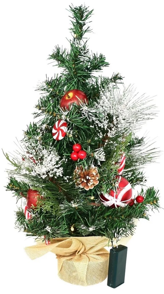 Zdobený vánoční stromek s osvětlením, 50 cm, 10 LED, teplá bílá