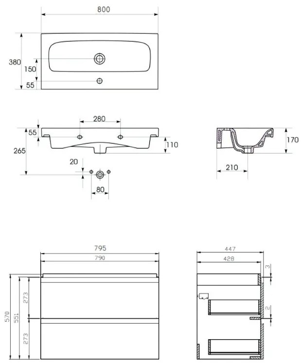 Cersanit - SET skříňka + umyvadlo, šedý lesk, Moduo 80, S801-220-DSM