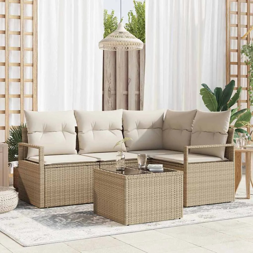 Set pohovek 5 ks Béžová a krémová polyratan 3355040