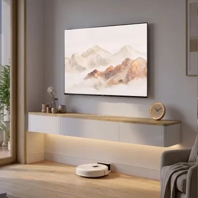 HOMCOM nástěnný TV nábytek pro TV do 165,1 cm s 2 zásuvkami, skříňkou, RGB LED osvětlením, zásuvkami, bílý a dřevěný