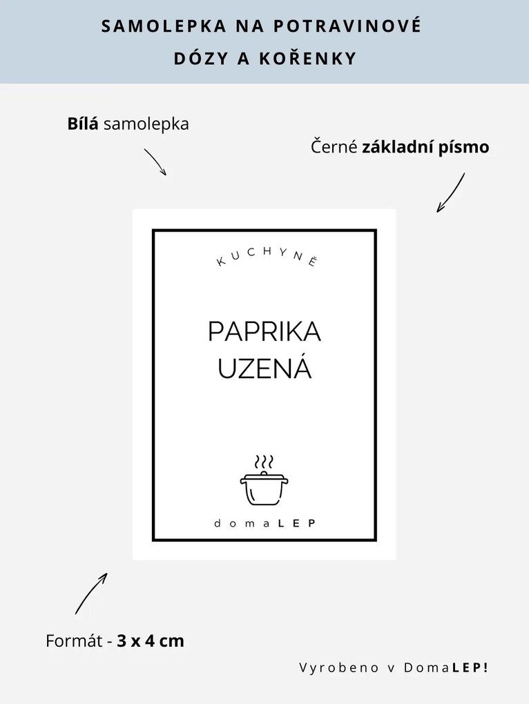 Samolepka na kořenky PAPRIKA UZENÁ bílá 3 × 4 cm základní písmo