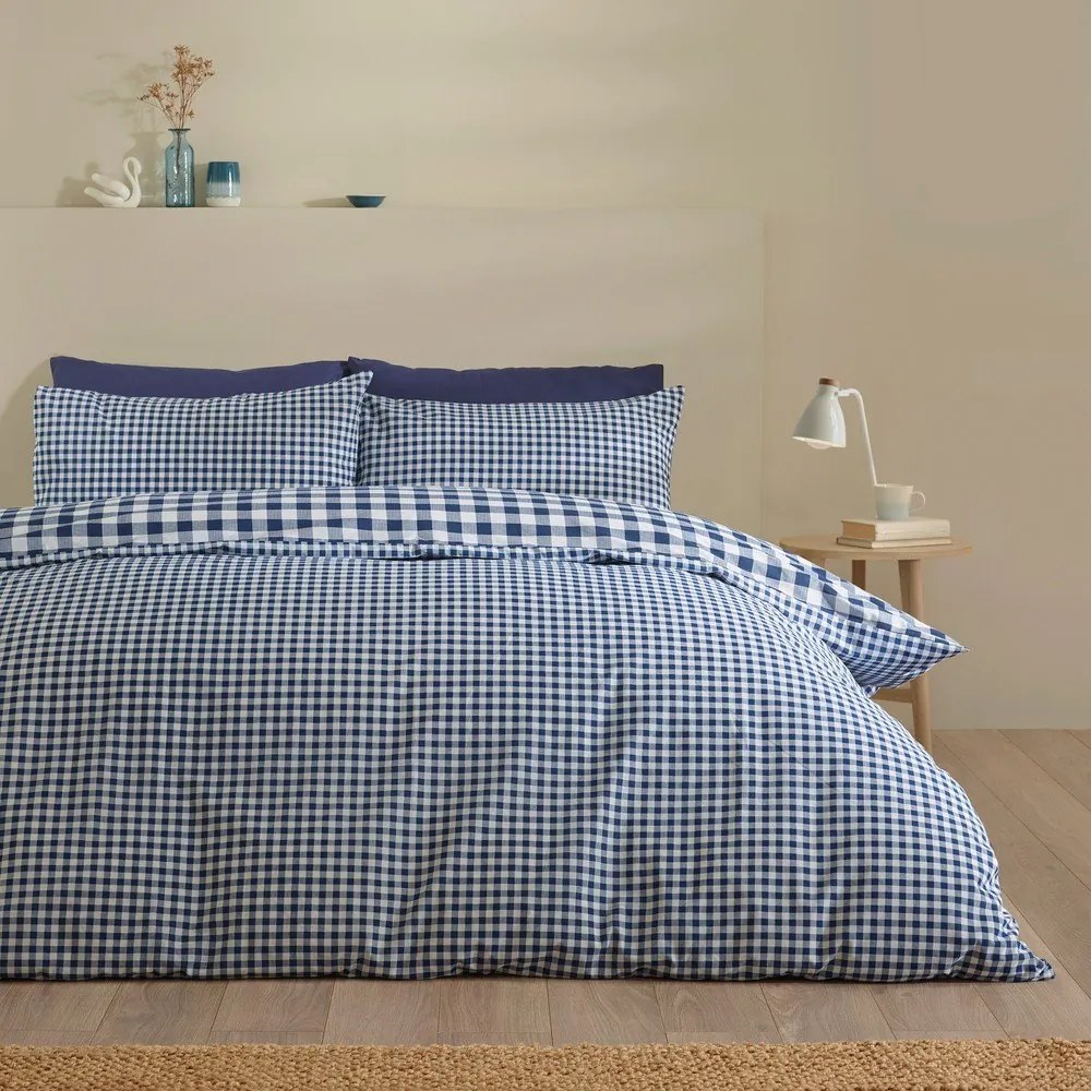 Tmavě modré 3dílné povlečení na dvoulůžko 200x200 cm Bamford Gingham Check – Catherine Lansfield