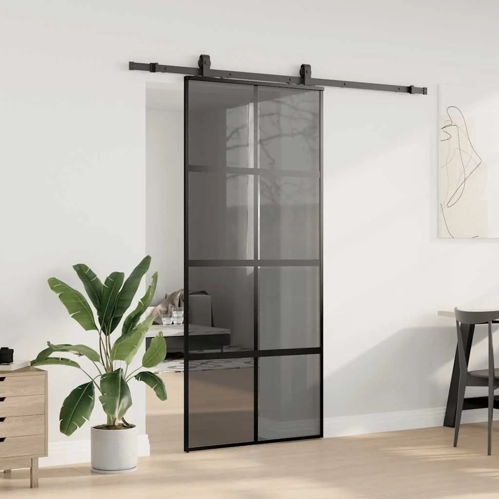 Posuvné dveře se sadou kování černé 90x205 cm Tvrzené sklo 3375896