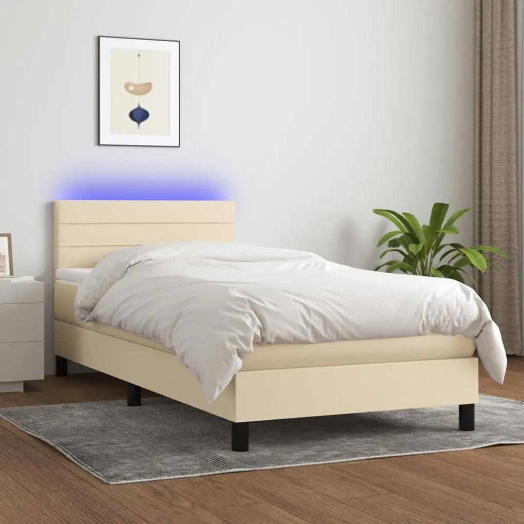 vidaXL Box spring postel s matrací a LED 100x200 cm textil [3133217] Barva: krémová