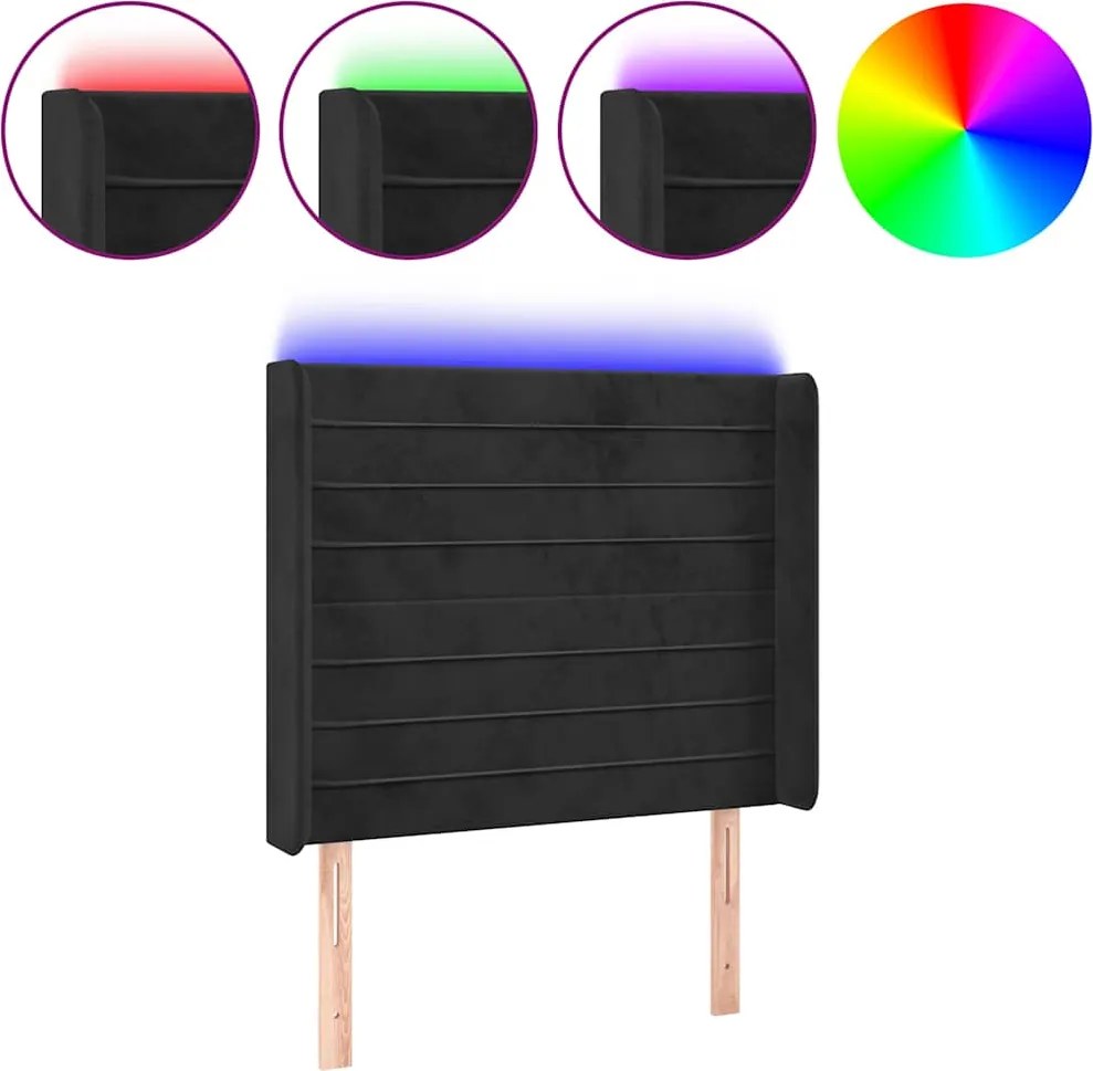Čelo postele s LED černé 83 x 16 x 118/128 cm samet 3124220