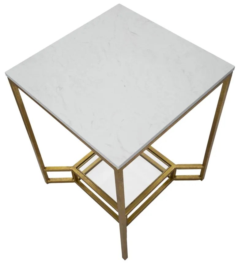 Odkládací stolek Mauro Ferretti Doros, 47x47x60 cm, zlatá/bílá