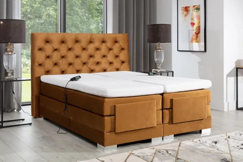 Kontinentální postel CARLINO boxspring s elektrickým polohováním 200x180, zelená (kronos 19)