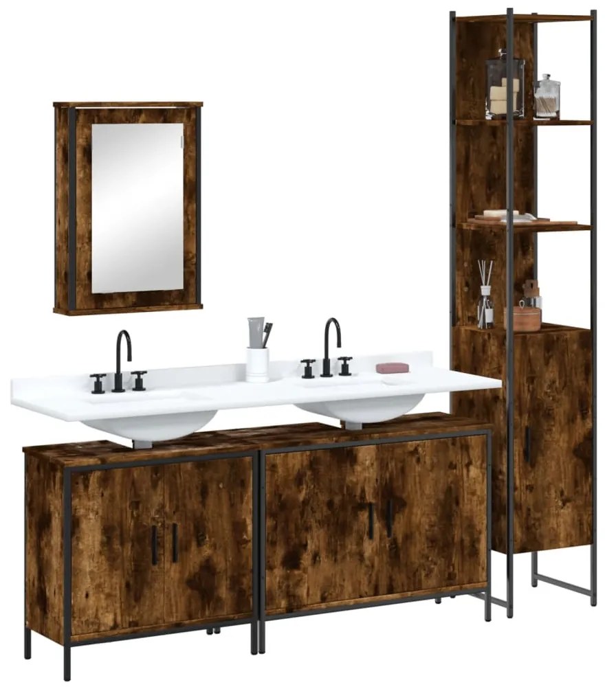 4dílný set koupelnového nábytku kouřový dub kompozitní dřevo 3214812