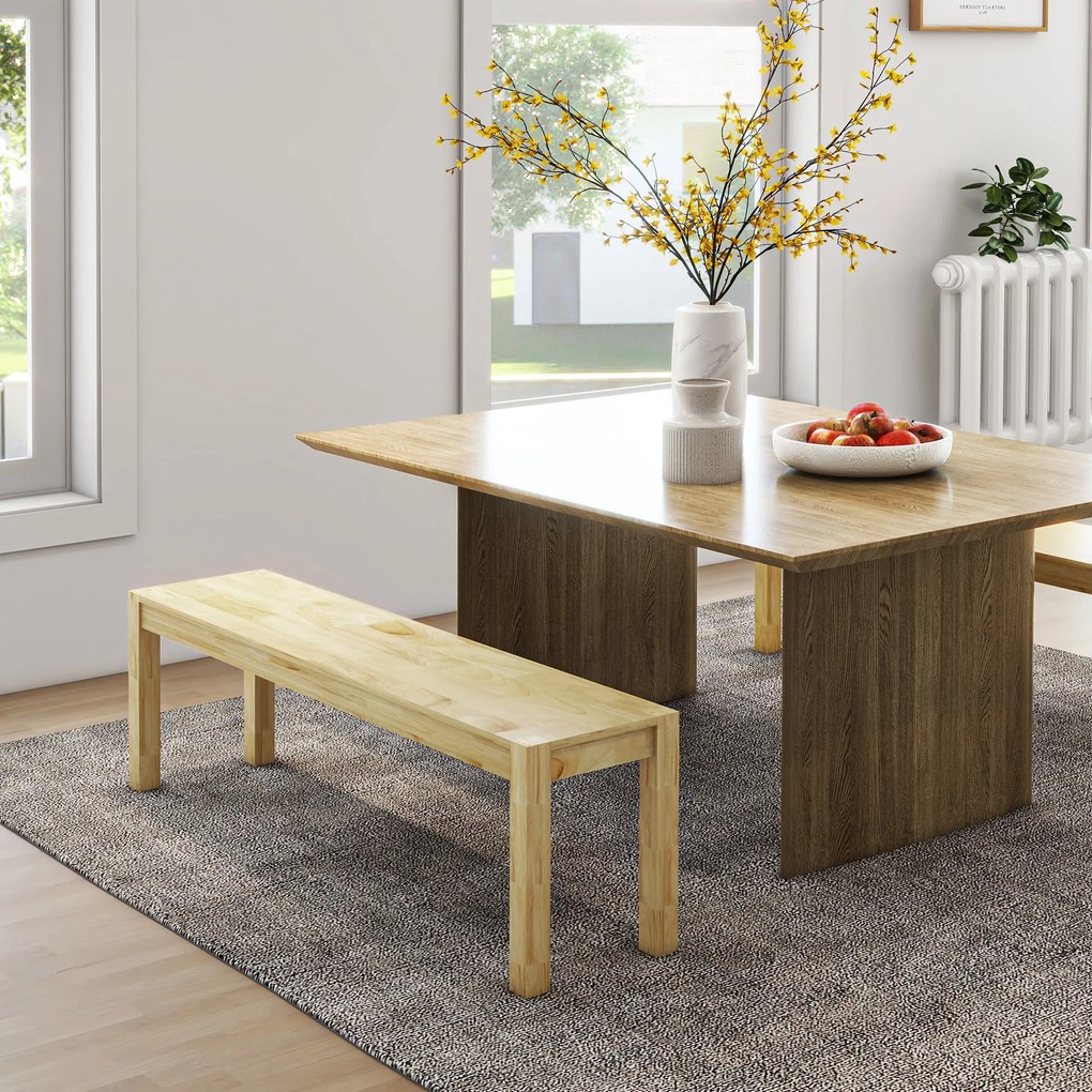 HOMCOM 3místná dřevěná lavice Jídelní lavice ve venkovském stylu z borovicového dřeva s nosností do 330 kg přírodní 150 x 33 x 45 cm do kuchyně a jíd…