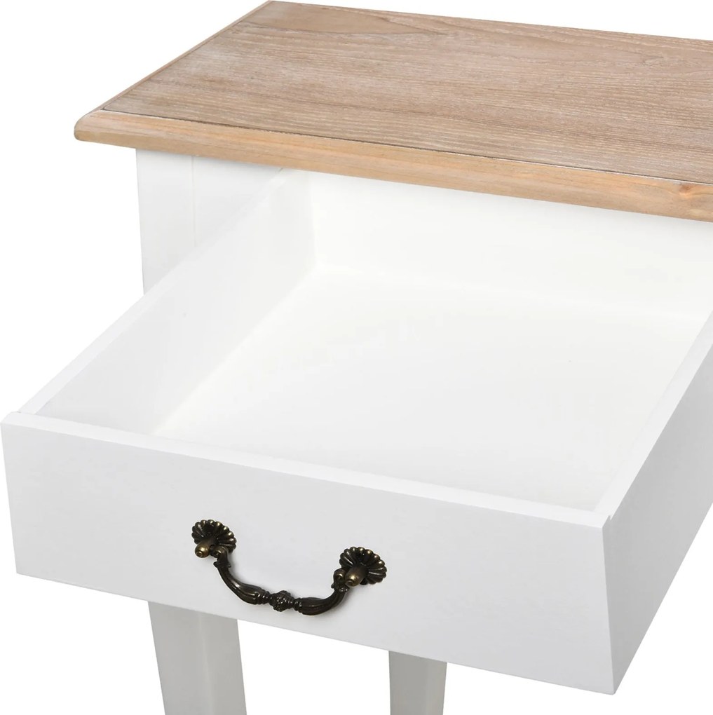 HOMCOM Konzolový stolek s 2 zásuvkami Retro design pro předsíň, chodbu, obývací pokoj a ložnici, borovice 87x34x78,5 cm Bílý