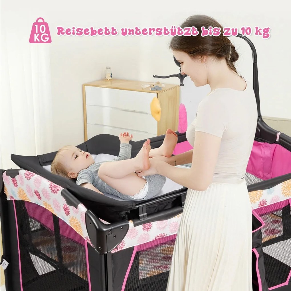 Costway Dětská postel 4 v 1 Skládací a přebalovací pult a ohrádka černá+