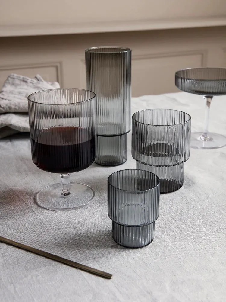 Ferm Living Skleničky Ripple Smoked grey 200 ml – set 4 ks, šedá barva, sklo